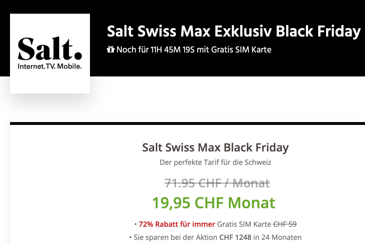 Salt Swiss Max bei Handy-Abovergleich - Black Friday 2025