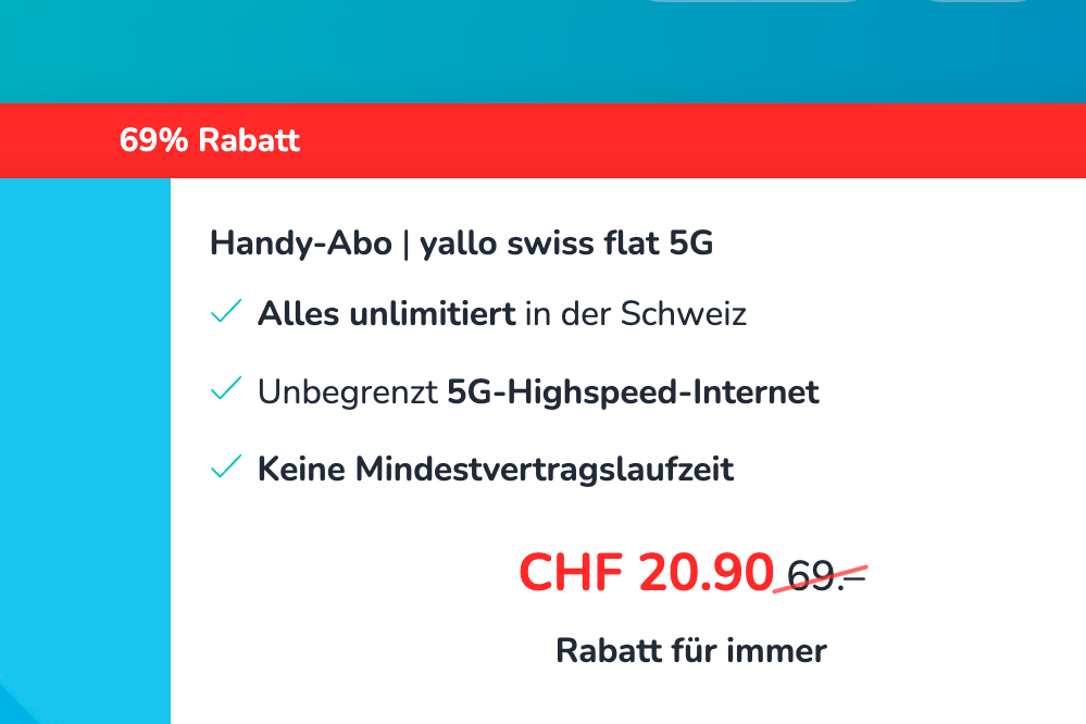Yallo swiss flat 5G mit 69% Rabatt - Black Friday 2025